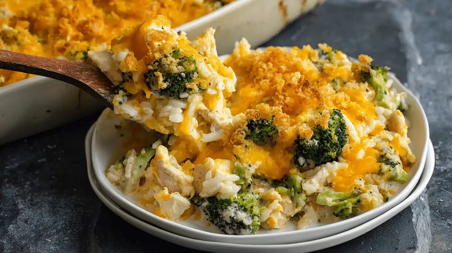 Easy & Cheesy Chicken Broccoli Rice Cheese Casserole